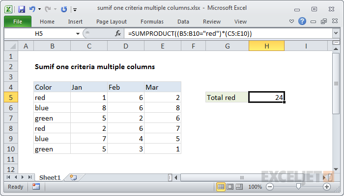 Excel Formula Sum If One Criteria Multiple Columns Exceljet